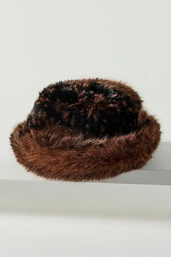 LUCKY ZONE Faux Fur Bucket Hat - Chocolate