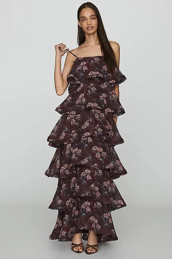 ELLIATT Rosaria Tiered Maxi Dress - Plum Multi