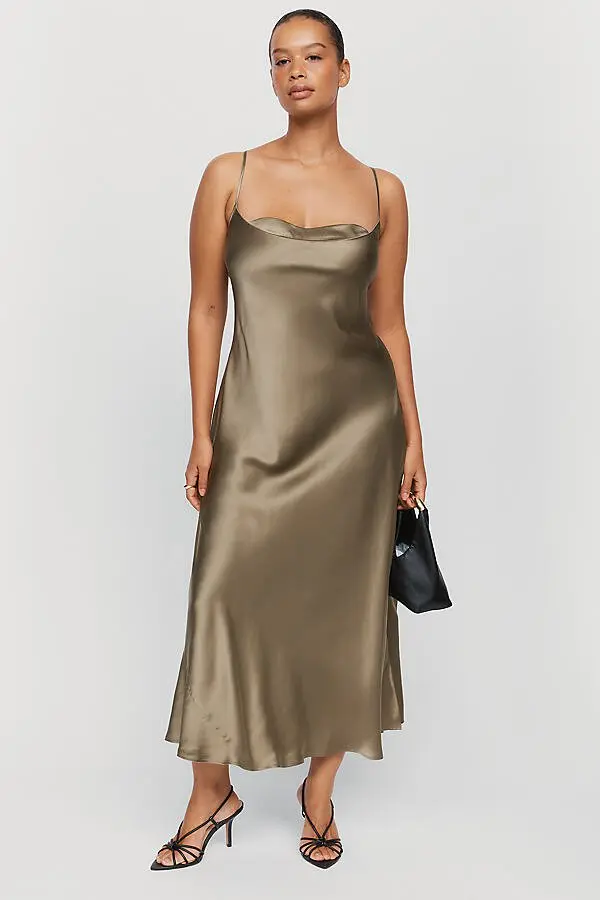 Anthropologie 100% Silk Midi Dress - Olive