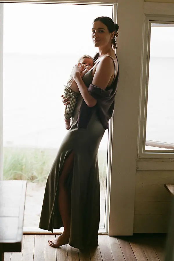 Anthropologie Grid 100% Silk Midi Slip Dress - Olive