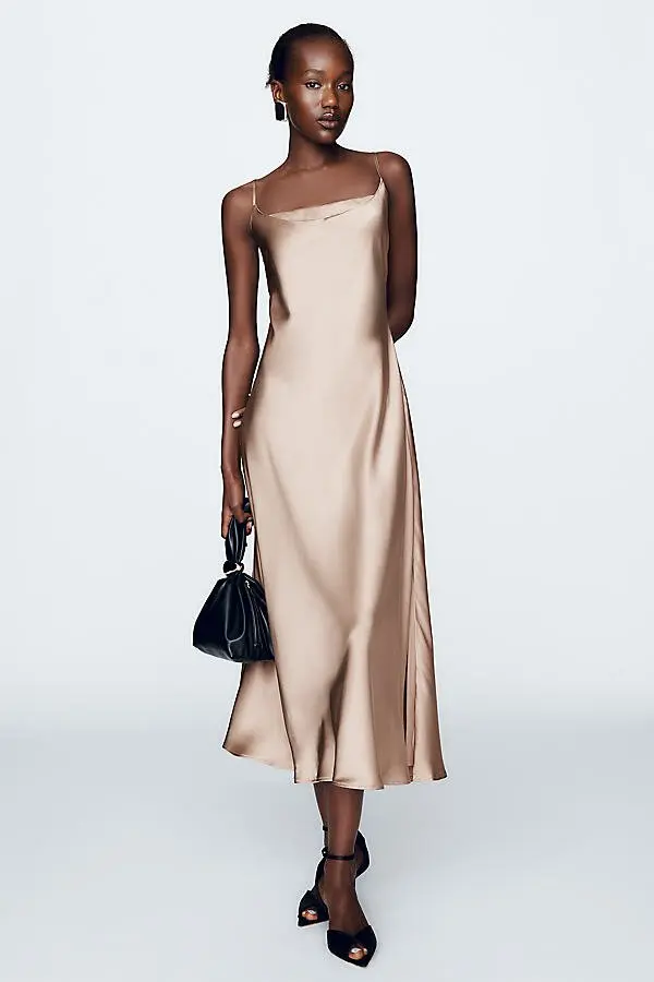 Anthropologie 100% Silk Midi Dress - Taupe
