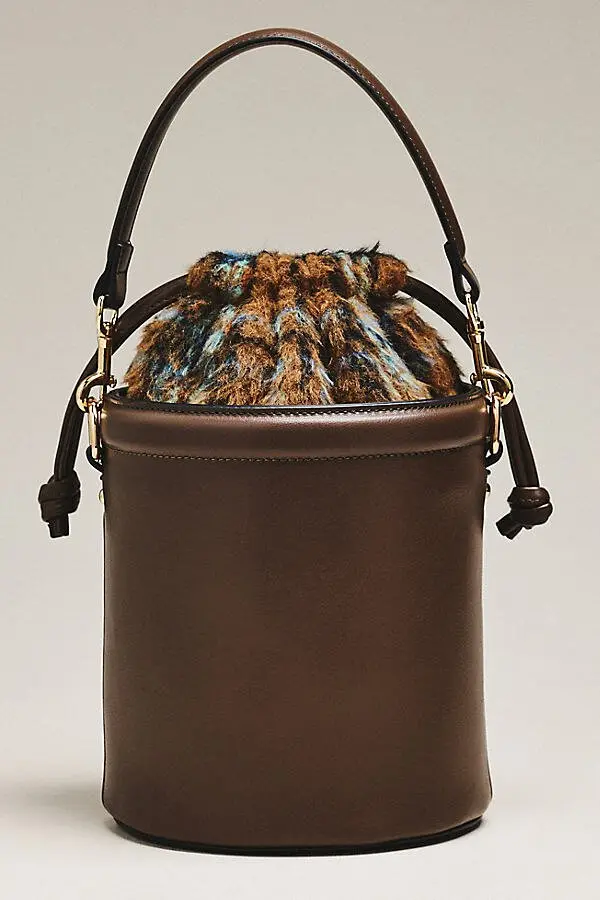Maeve Faux Leather Cched Bucket Bag - Grey