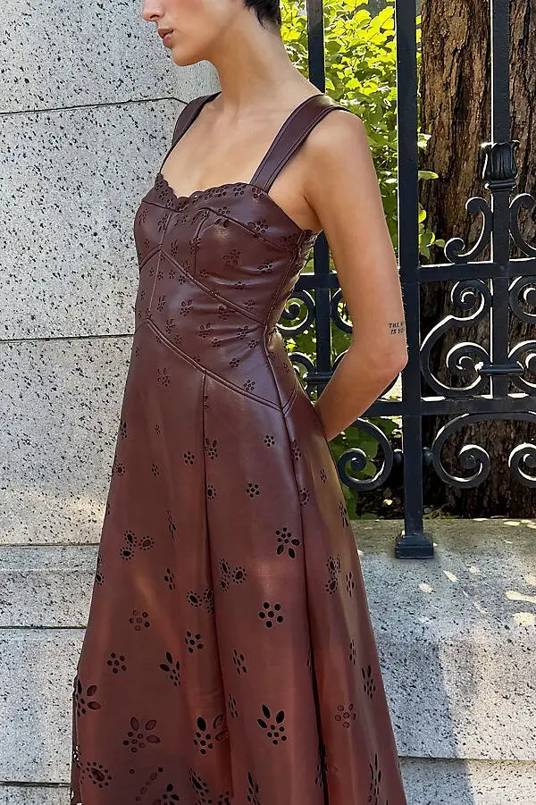 Maeve Jocelyn Faux Leather Cutwork Midi Dress