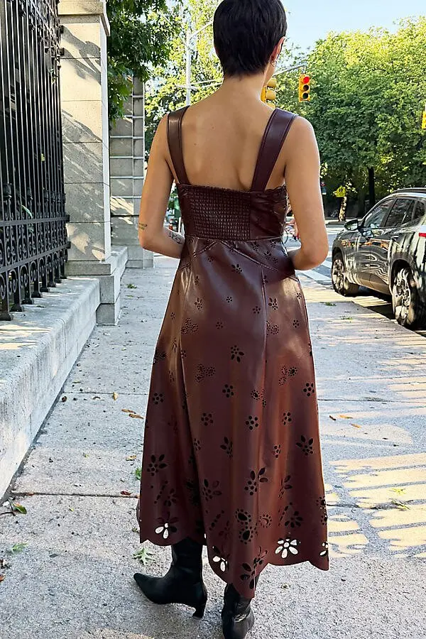 Maeve Jocelyn Faux Leather Cutwork Midi Dress