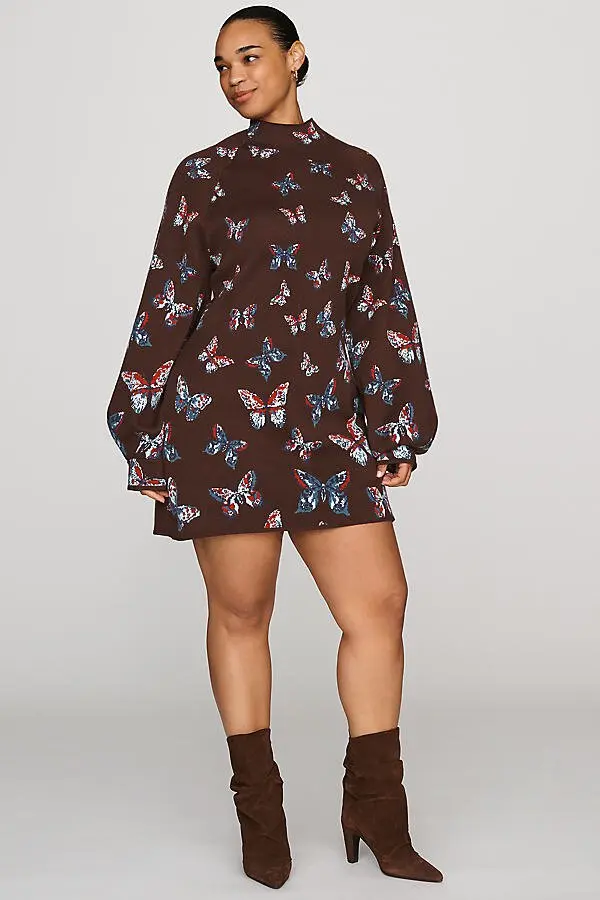 Anthropologie Shift Sweater Dress - Brown Pattern