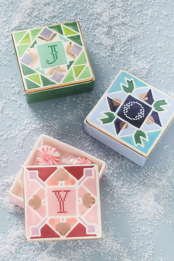 Anthropologie Quilted Monogrm Trket Box - A