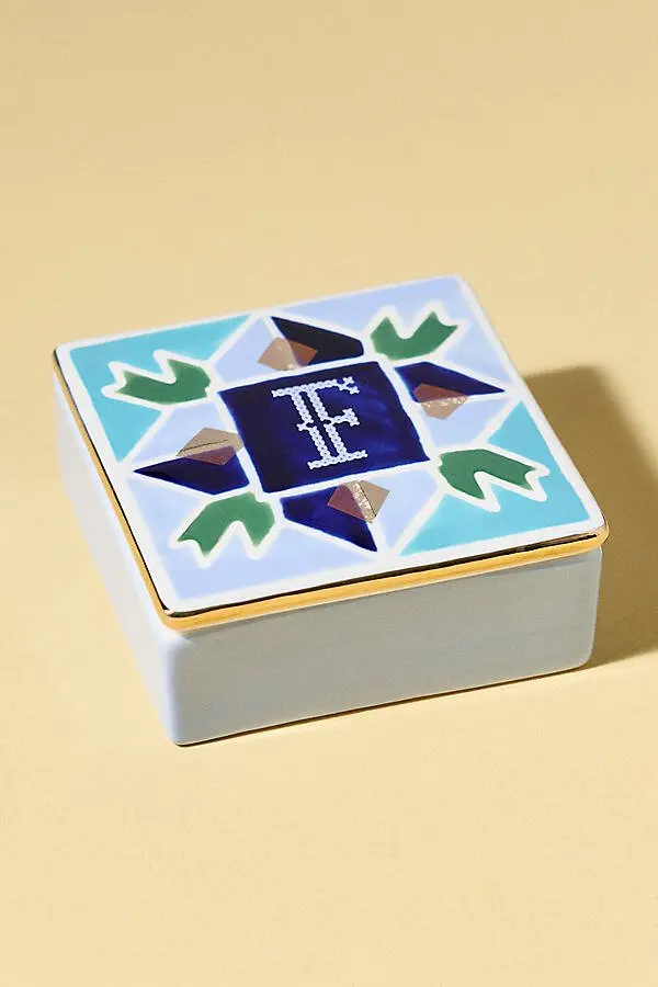 Anthropologie Quilted Monogrm Trket Box - F