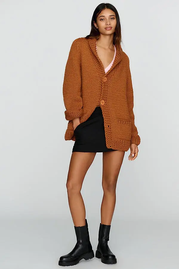 GOGO SWEATERS 100% Wool Hand Knit Ski Cardigan