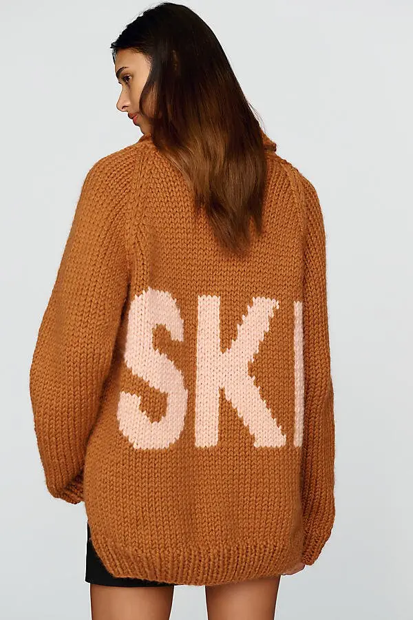 GOGO SWEATERS 100% Wool Hand Knit Ski Cardigan