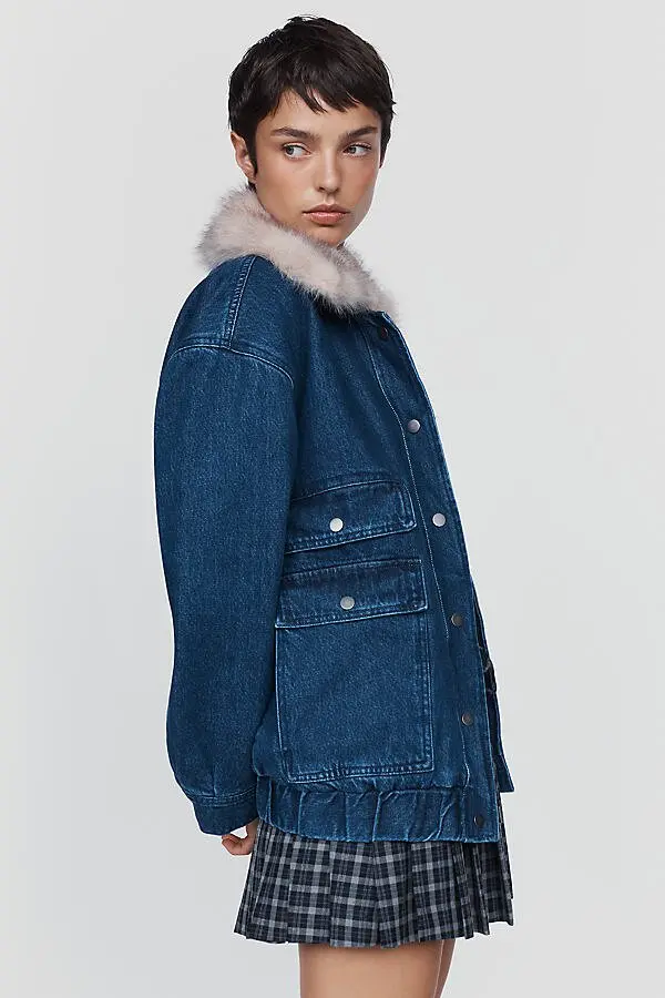 Maeve Denim Faux Fur Collar Barn Jacket