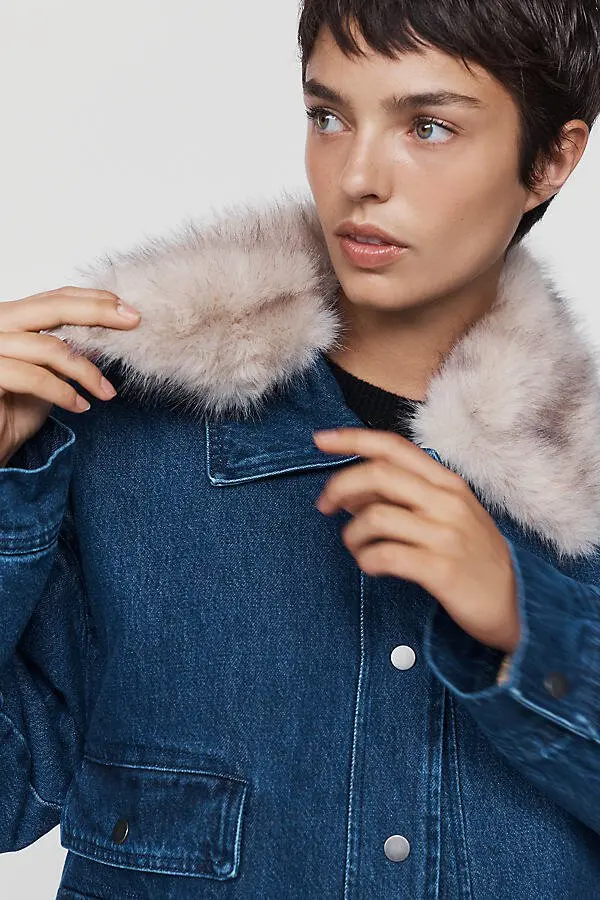 Maeve Denim Faux Fur Collar Barn Jacket
