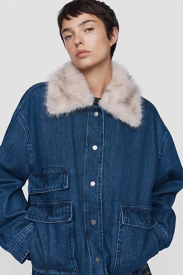 Maeve Denim Faux Fur Collar Barn Jacket