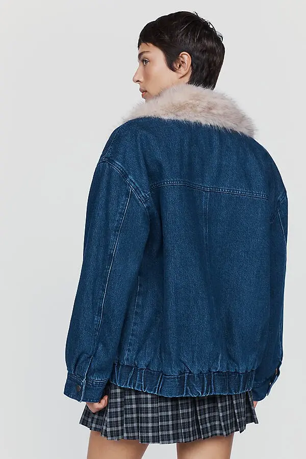 Maeve Denim Faux Fur Collar Barn Jacket