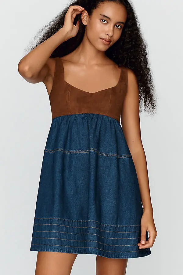Maeve Contrast Denim Mi Dress - Medium Denim