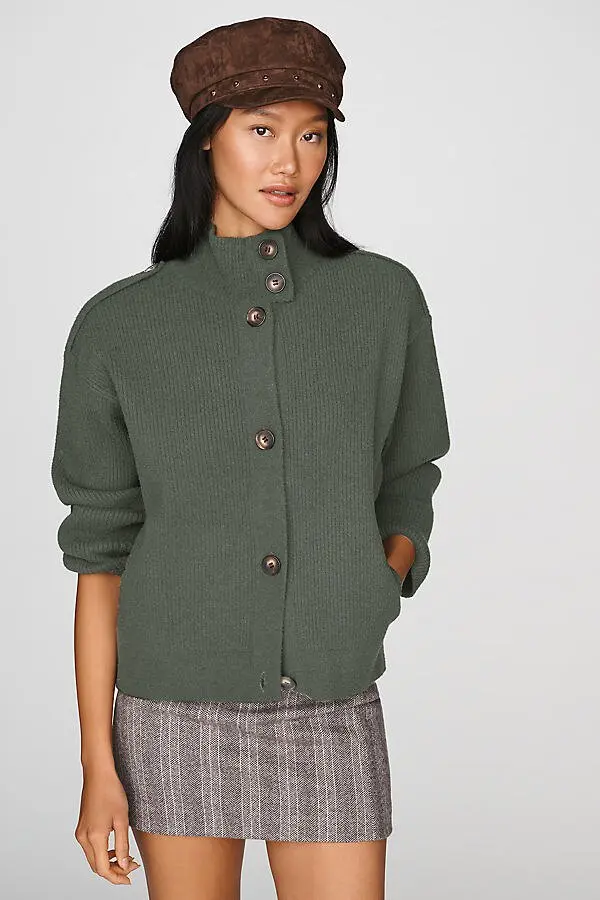 NVLT Ribbed Knit Funnel Neck Bomber Jacket
