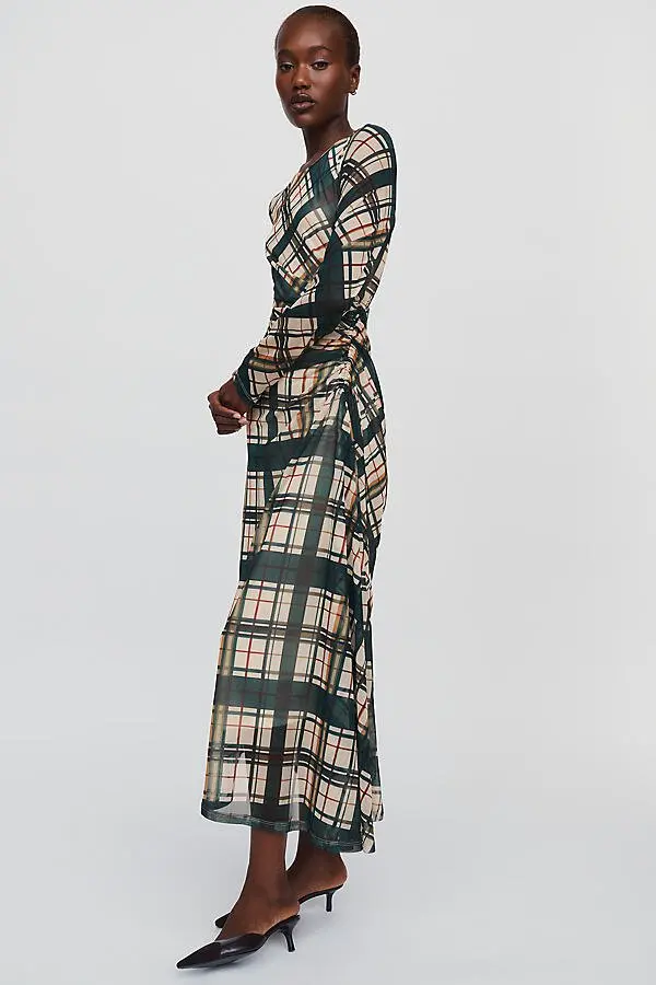 Anthropologie Merricksart X Ruched Mesh Midi Dress