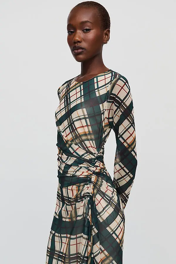 Anthropologie Merricksart X Ruched Mesh Midi Dress