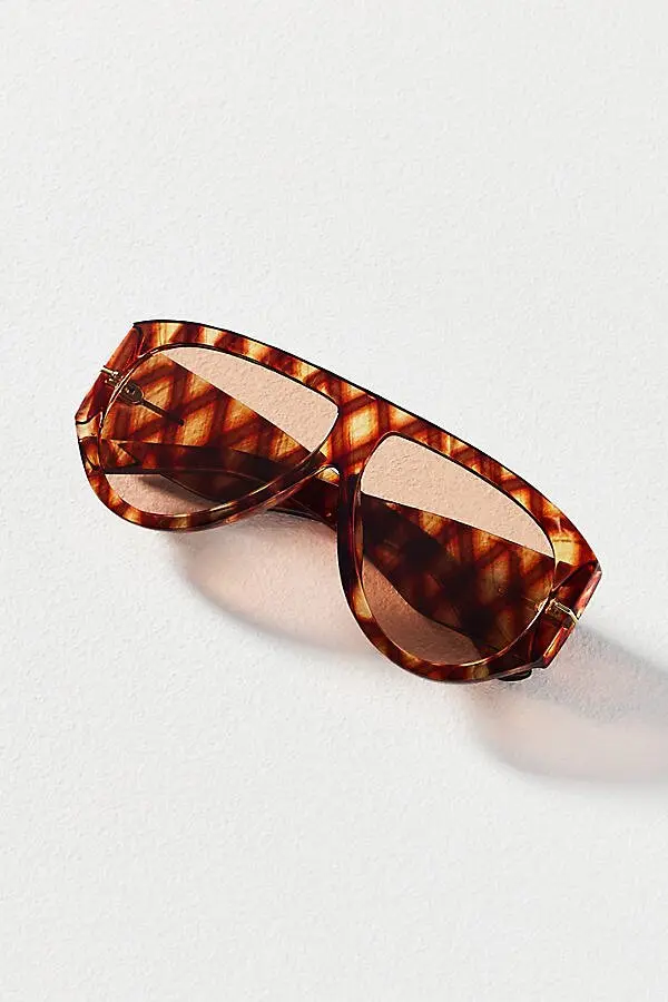 I-SEA Flat Top Aviator Sunglasses - Brown Pattern