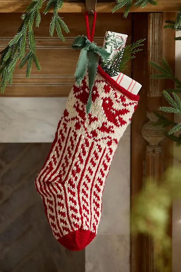 TERRAIN Holiday Sweater Knitted Wool Stockg - Red