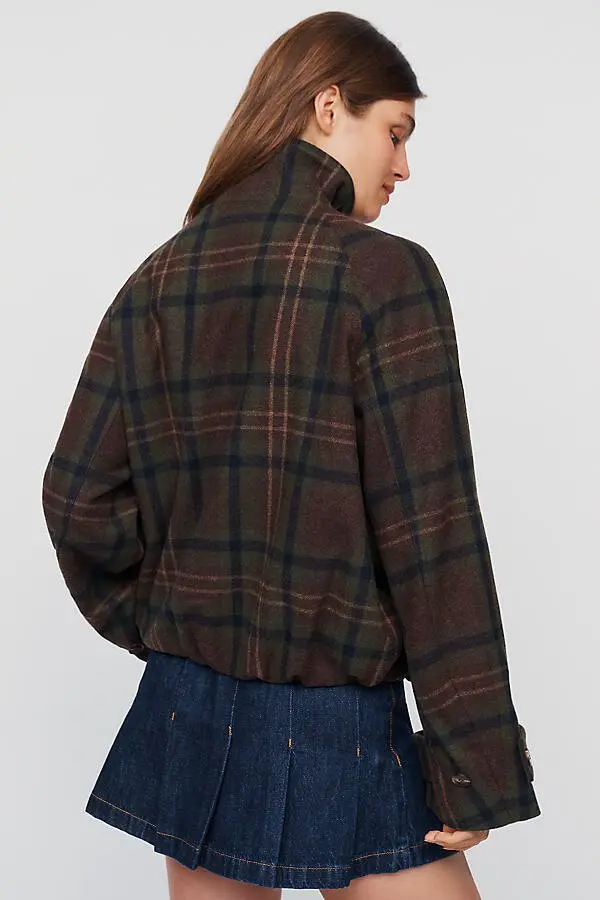 Anthropologie Plaid Funnel Neck Jacket