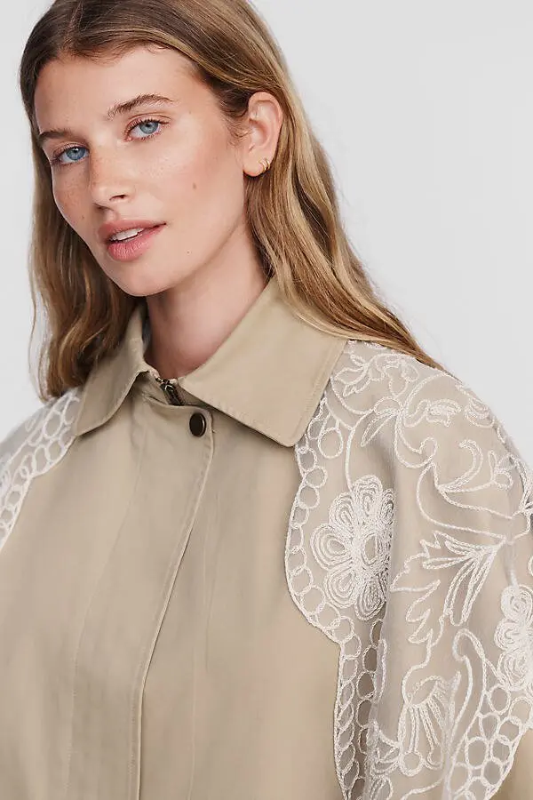 Anthropologie Trench Cape With Lace Scarf Jacket
