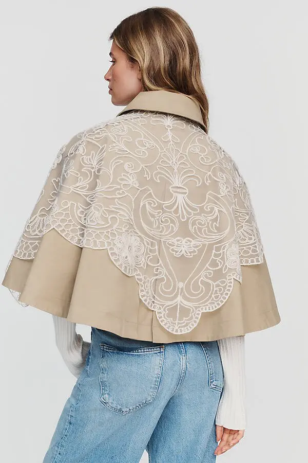 Anthropologie Trench Cape With Lace Scarf Jacket