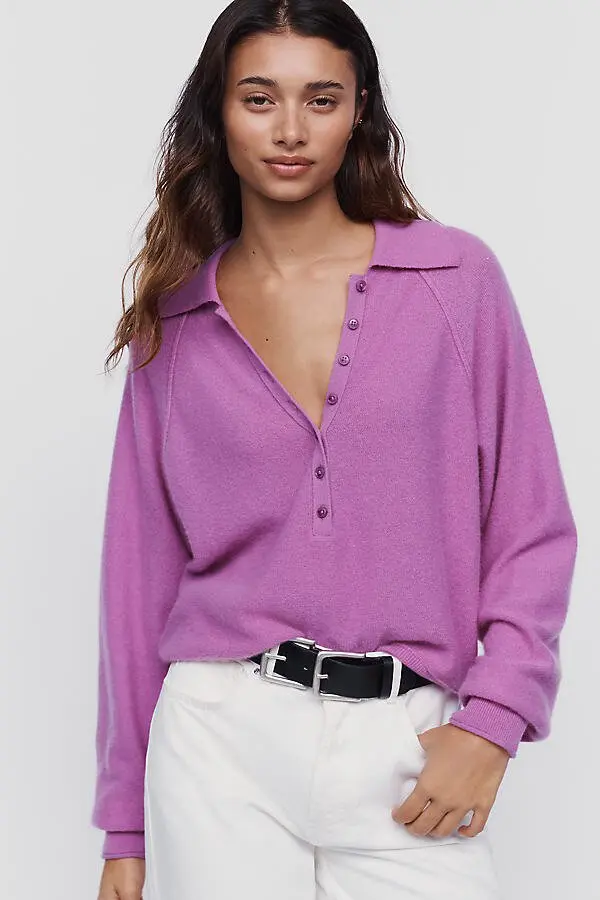 PILCRO 100% Cashmere Henley Sweater - Violet