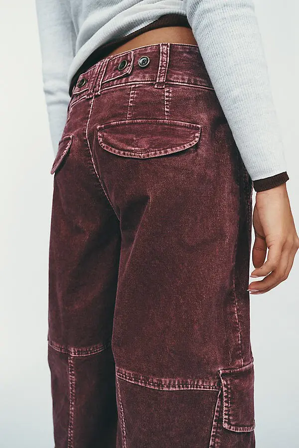 PILCRO Aero Corduroy Wide-leg Cargo Pants - Wine