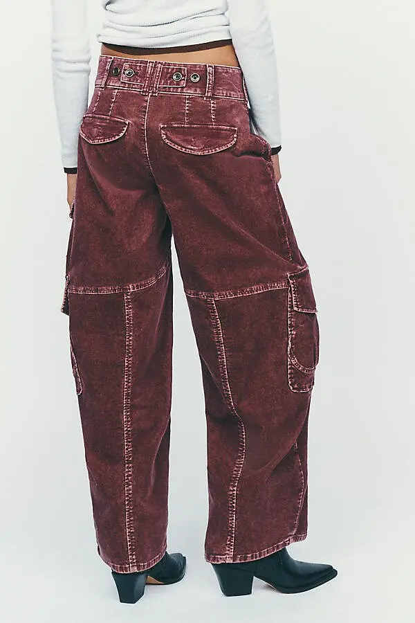 PILCRO Aero Corduroy Wide-leg Cargo Pants - Wine