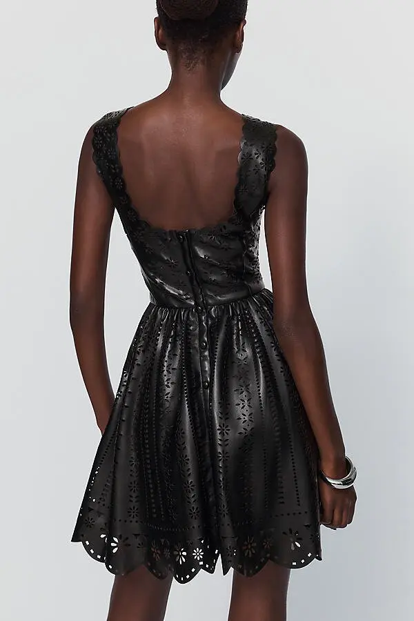 Anthropologie Maeve Faux Leather Cutwork Mi Dress