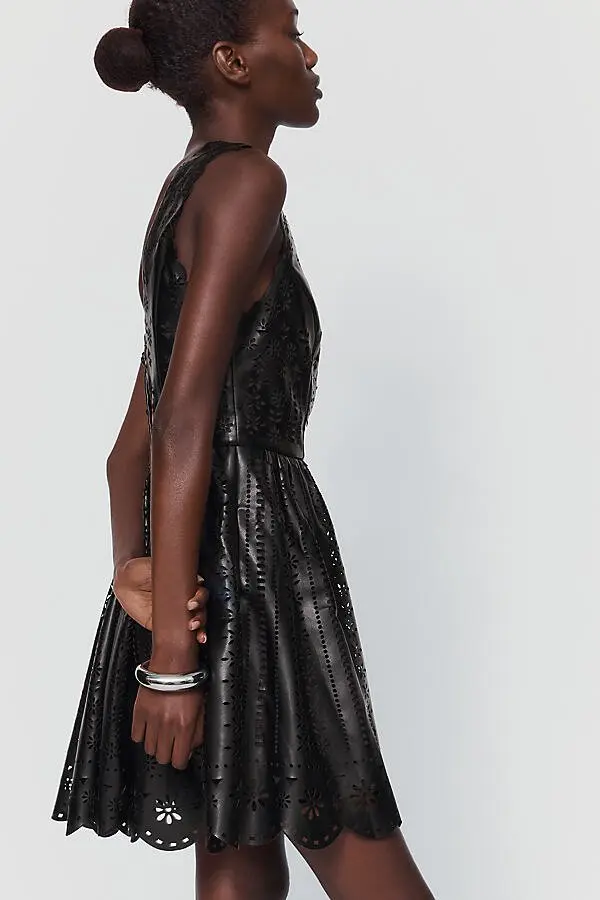 Anthropologie Maeve Faux Leather Cutwork Mi Dress