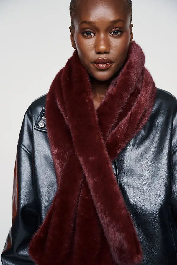 Anthropologie Faux Fur Scarf - Wine
