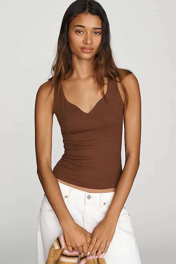 Anthropologie Curved V-neck Tank Top - Brown