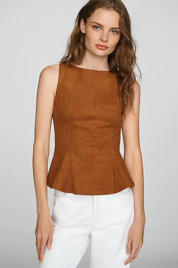FLAT WHITE Faux Suede Peplum Top