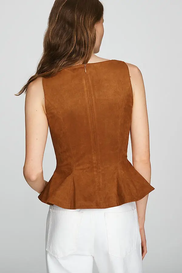 FLAT WHITE Faux Suede Peplum Top