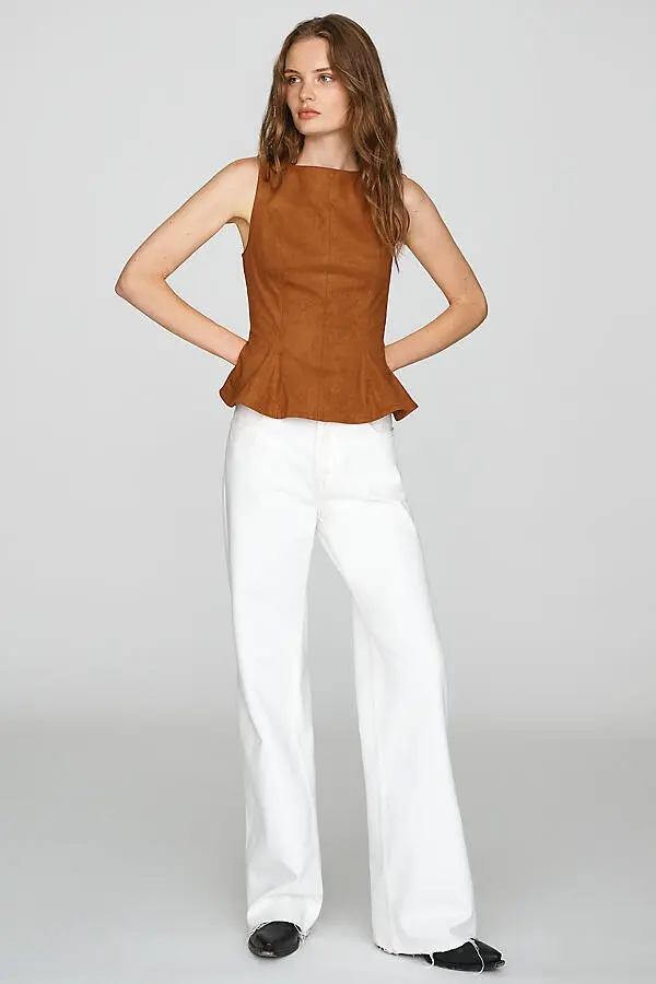 FLAT WHITE Faux Suede Peplum Top