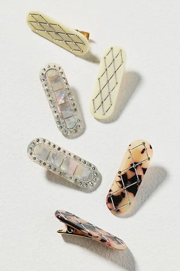 Anthropologie Mi Res Rhestone Hair Clips, Set Of 6 - Cream