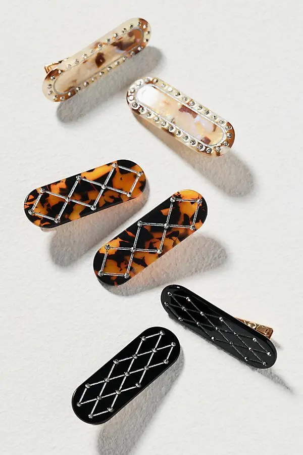 Anthropologie Mi Res Rhestone Hair Clips, Set Of 6 - Tortoise
