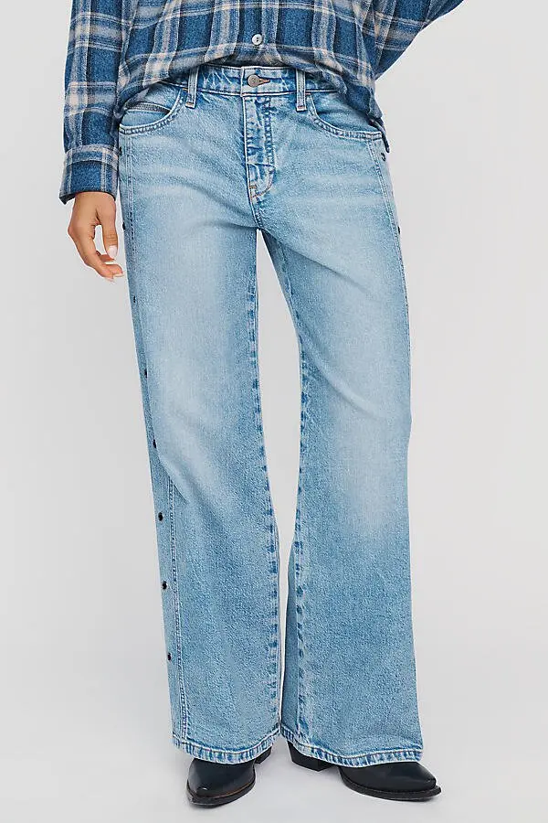 PILCRO Esme Mid Rise Wide Leg Grommet Jeans