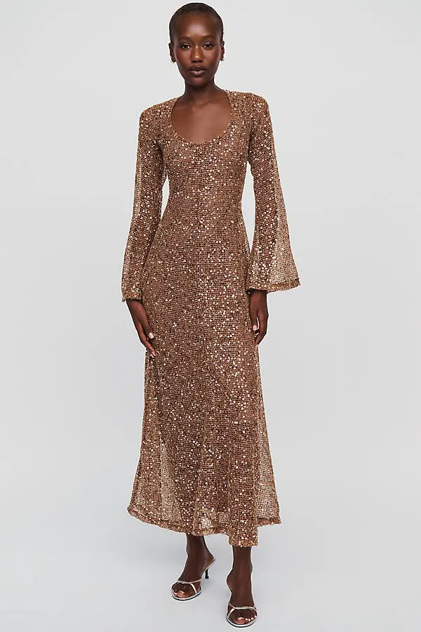 THE WOLF GANG Tierra Sequ Midi Dress