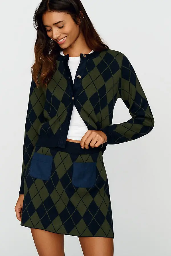 Maeve 100% Cotton Argyle Mi Skirt