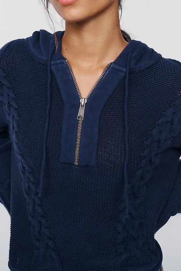 PILCRO 100% Cotton Cable-knit Hoodie