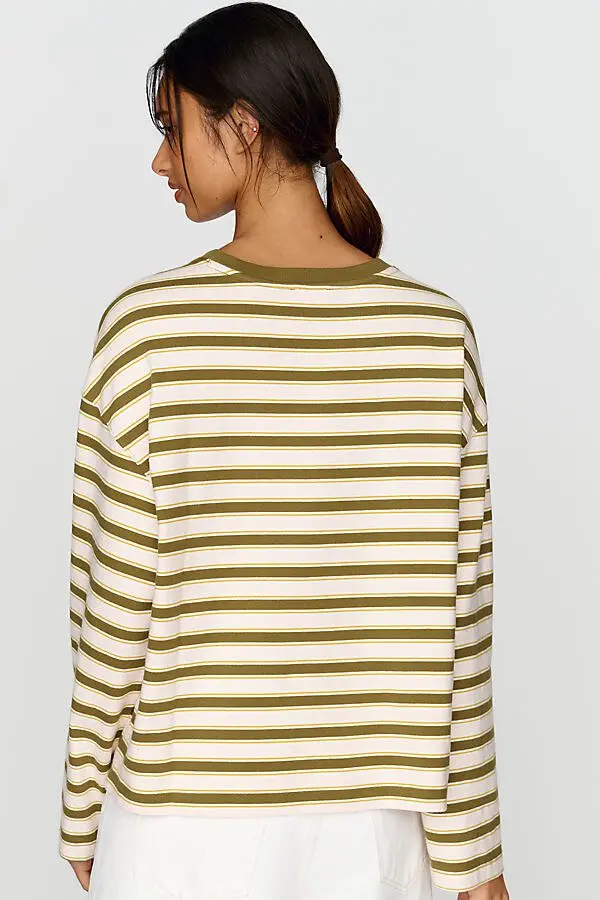 PILCRO 100% Cotton Striped Crew Neck Tee