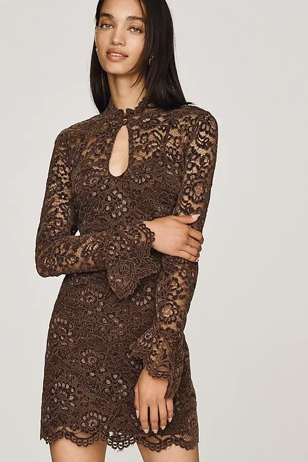 Walter Baker Keyhole Lace Mi Dress - Brown