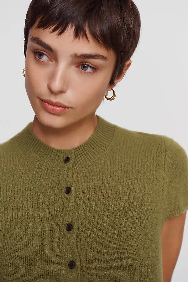 Maeve Wool Blend Cap-sleeve Cardigan - Olive