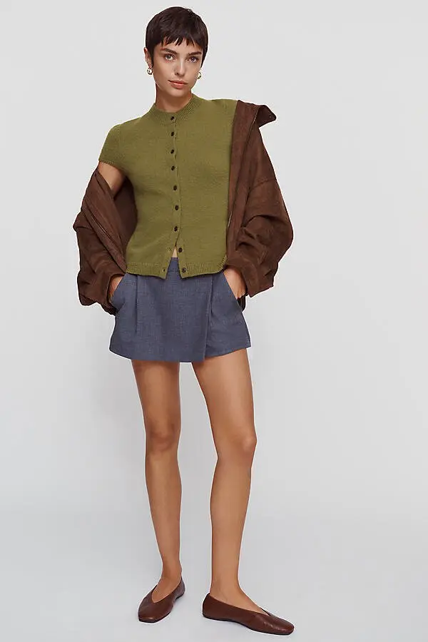Maeve Wool Blend Cap-sleeve Cardigan - Olive