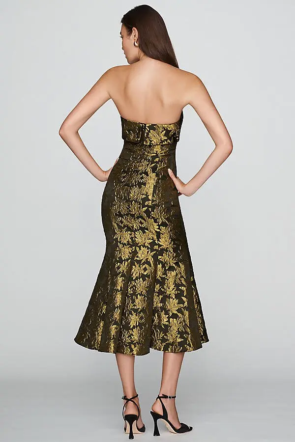 Mac Duggal Strapless Brocade Mermaid Midi Gown