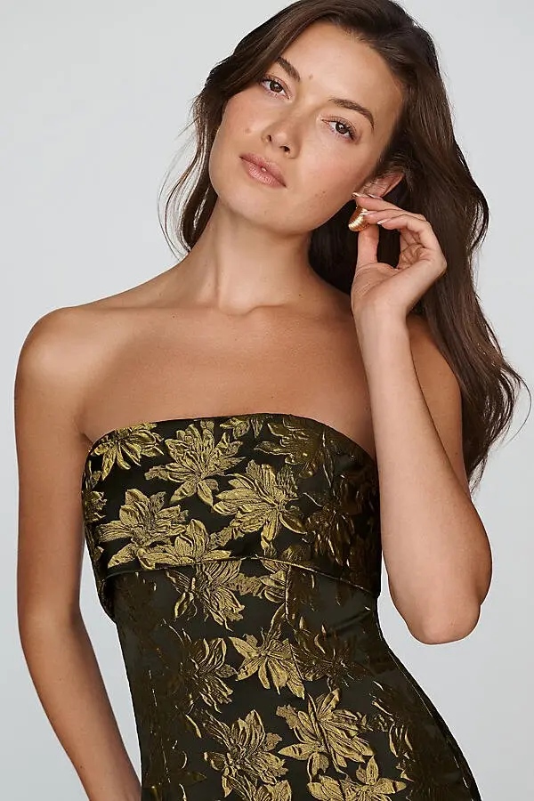 Mac Duggal Strapless Brocade Mermaid Midi Gown