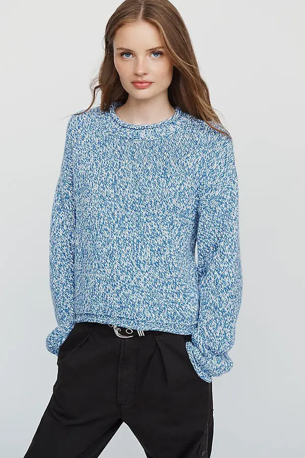 PILCRO Harlow 100% Marled Cotton Sweater - Blue