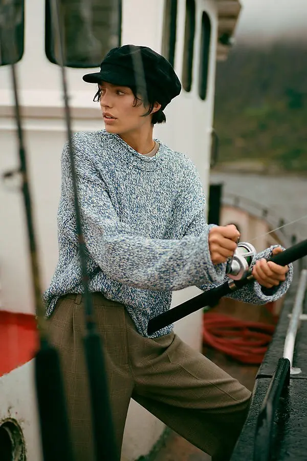 PILCRO Harlow 100% Marled Cotton Sweater - Blue